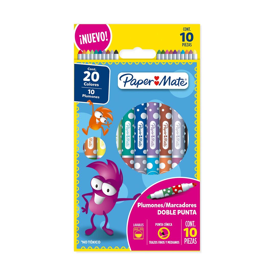 Plumones Paper Mate® doble punta x 10 unidades - Panamericana